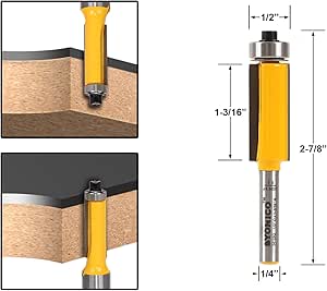 Yonico 14139q 1-1/4-Inch Cutting Height X 1/2-Inch Flush Trim Router ...