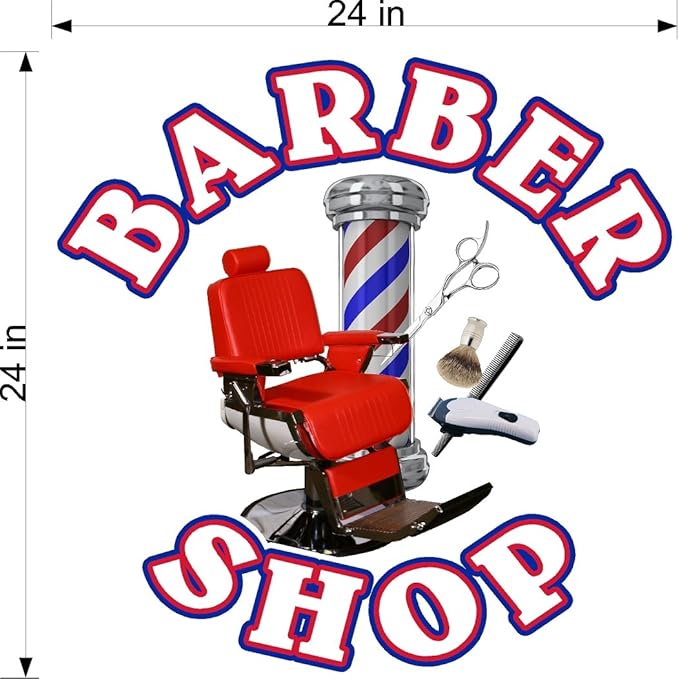 BARBER SHOP 24" X 24" VINYL STOREFRONT DECAL WINDOW WHITE TEXT NEW FULL ...