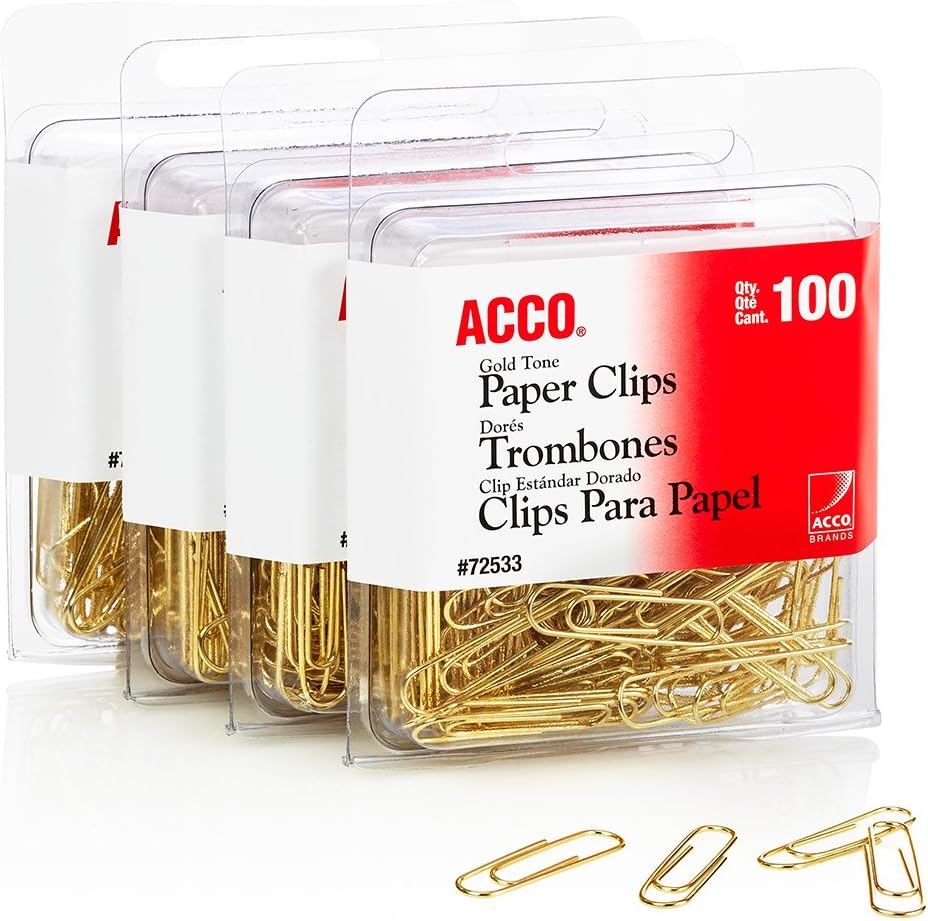 ACCO clips de tono dorado, acabado liso, tamaño #2, 100/caja, paquete ...