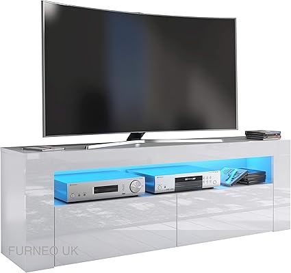 Furneo TV Stand Unit Cabinet Matt & High Gloss White: Amazon.co.uk ...