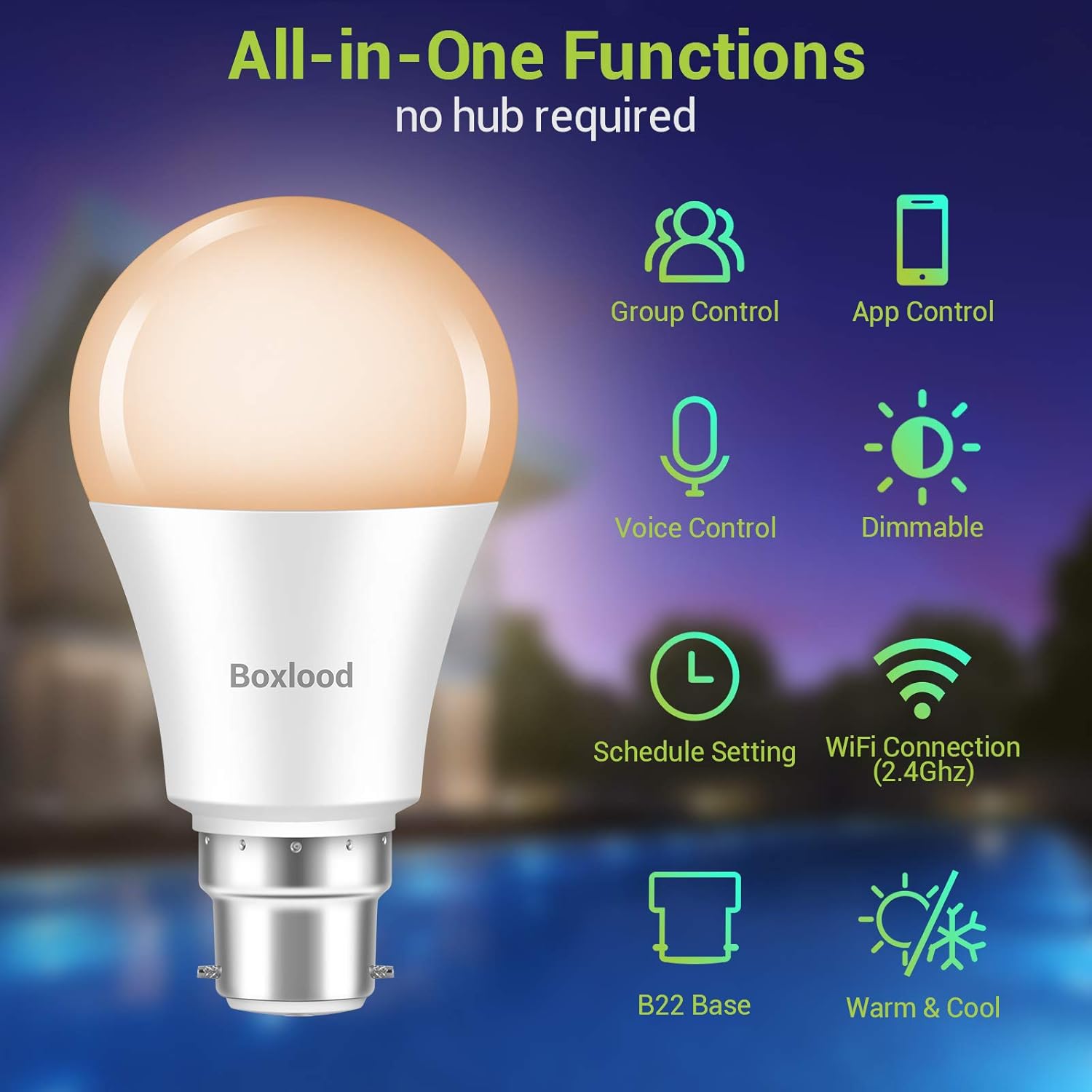Boxlood Smart Bulbs B22 Work with Alexa Google, App Control WiFi Bulb ...