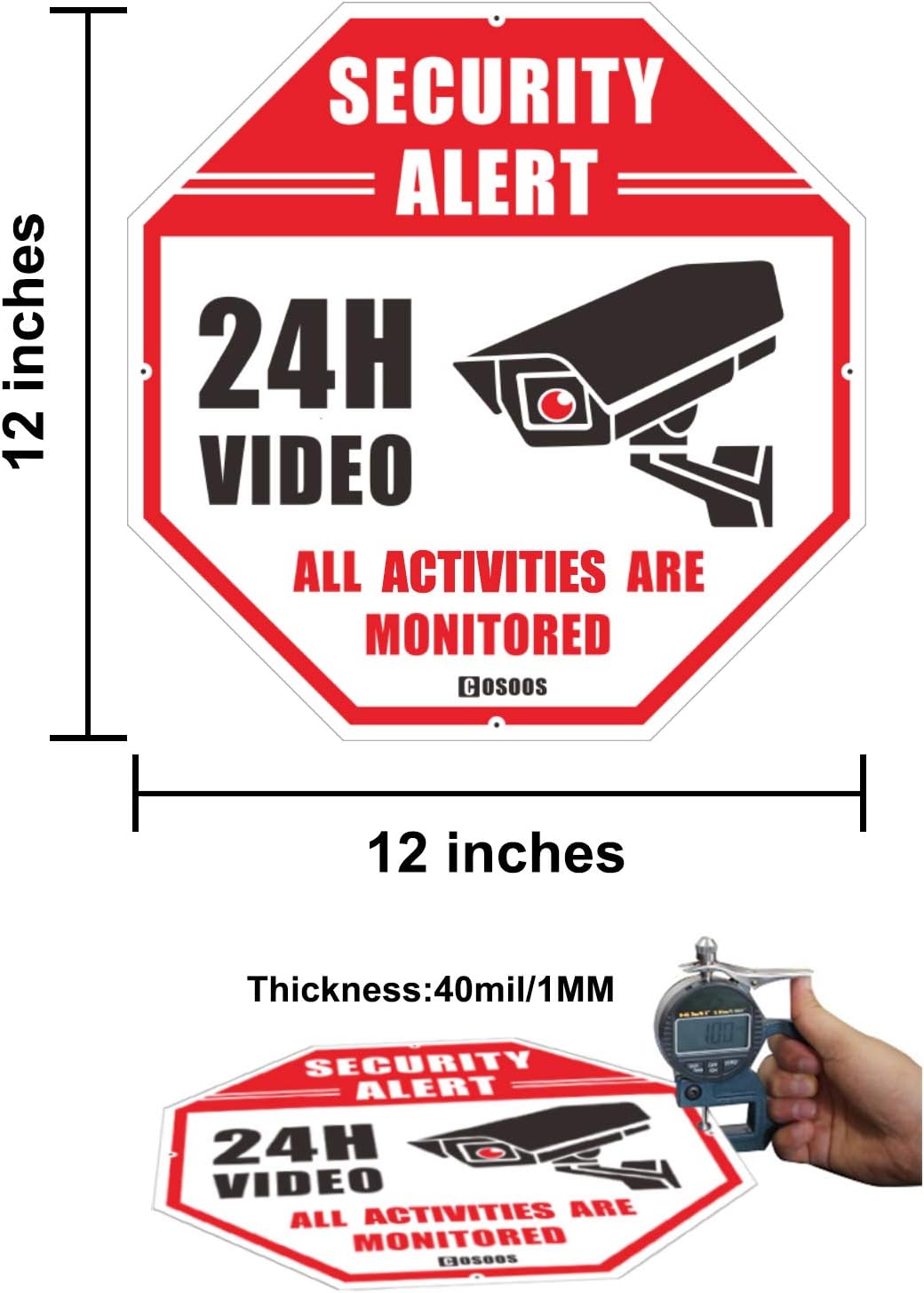 4-Pack Video Surveillance Sign CCTV Security Alert, Octagon 12″x12 ...