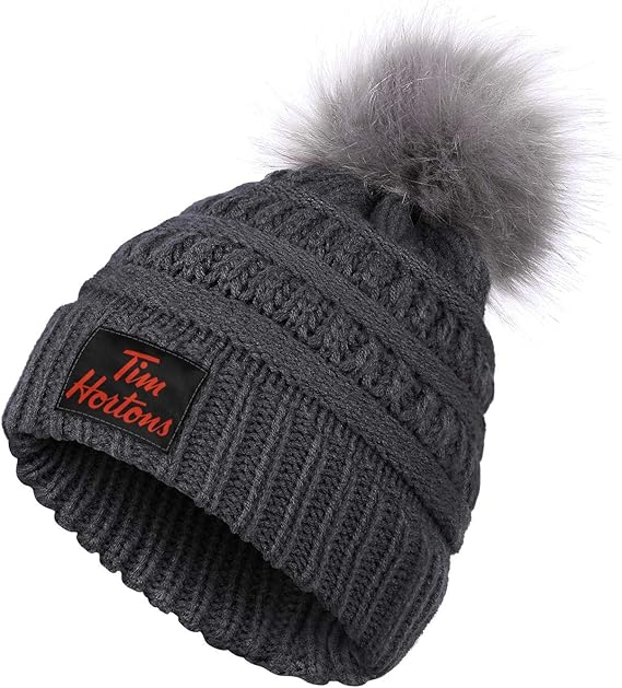 YNAHWT Unisex Faux Fur Pompom Hats Tim-Hortons-Logo- Beanie Hat Warm ...