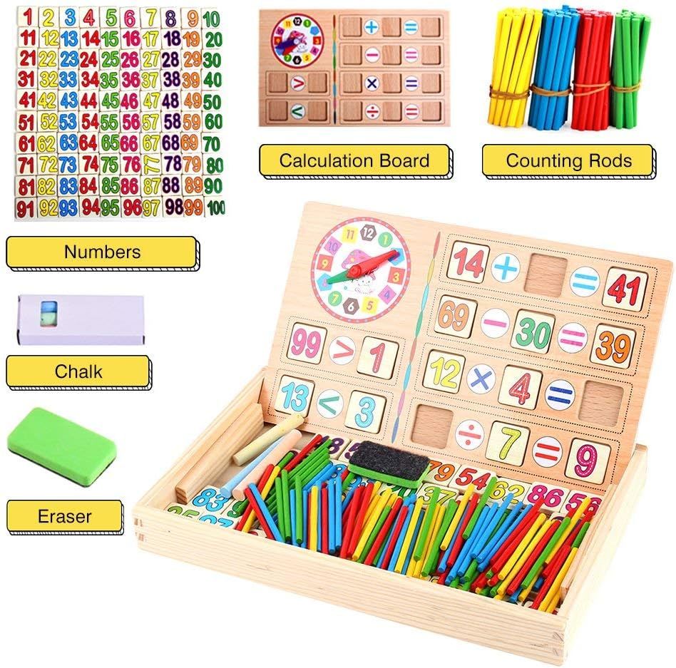Yosoo Wooden Number Cards & Counting Rods With Storage Box for Kids ...