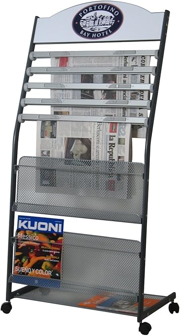 ESPOSITORE PORTA GIORNALI RIVISTE QUOTIDIANI CARRELLATO CON RUOTE HOTEL ...