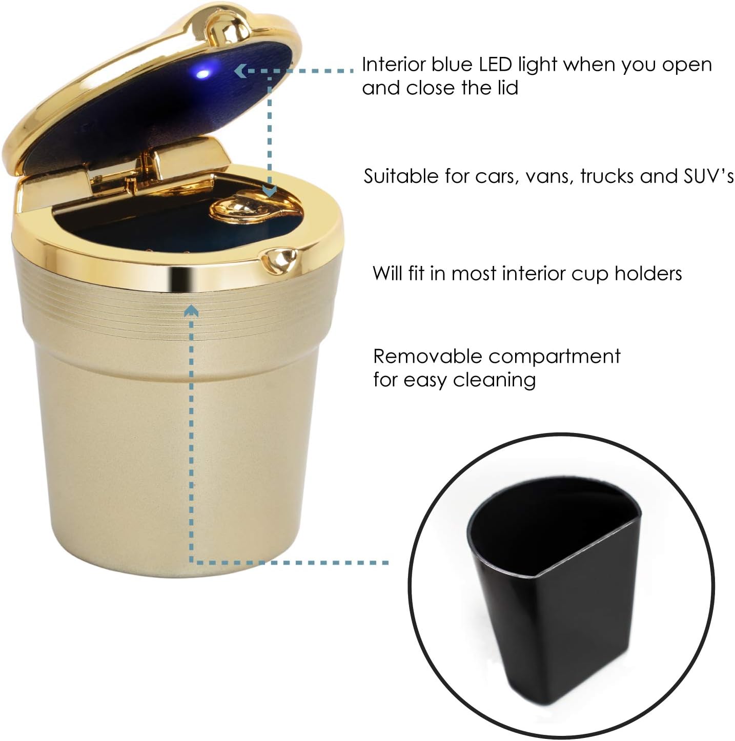 TRIXES Car Ashtray – Portable Travel Cigarette Holder – LED Light with ...