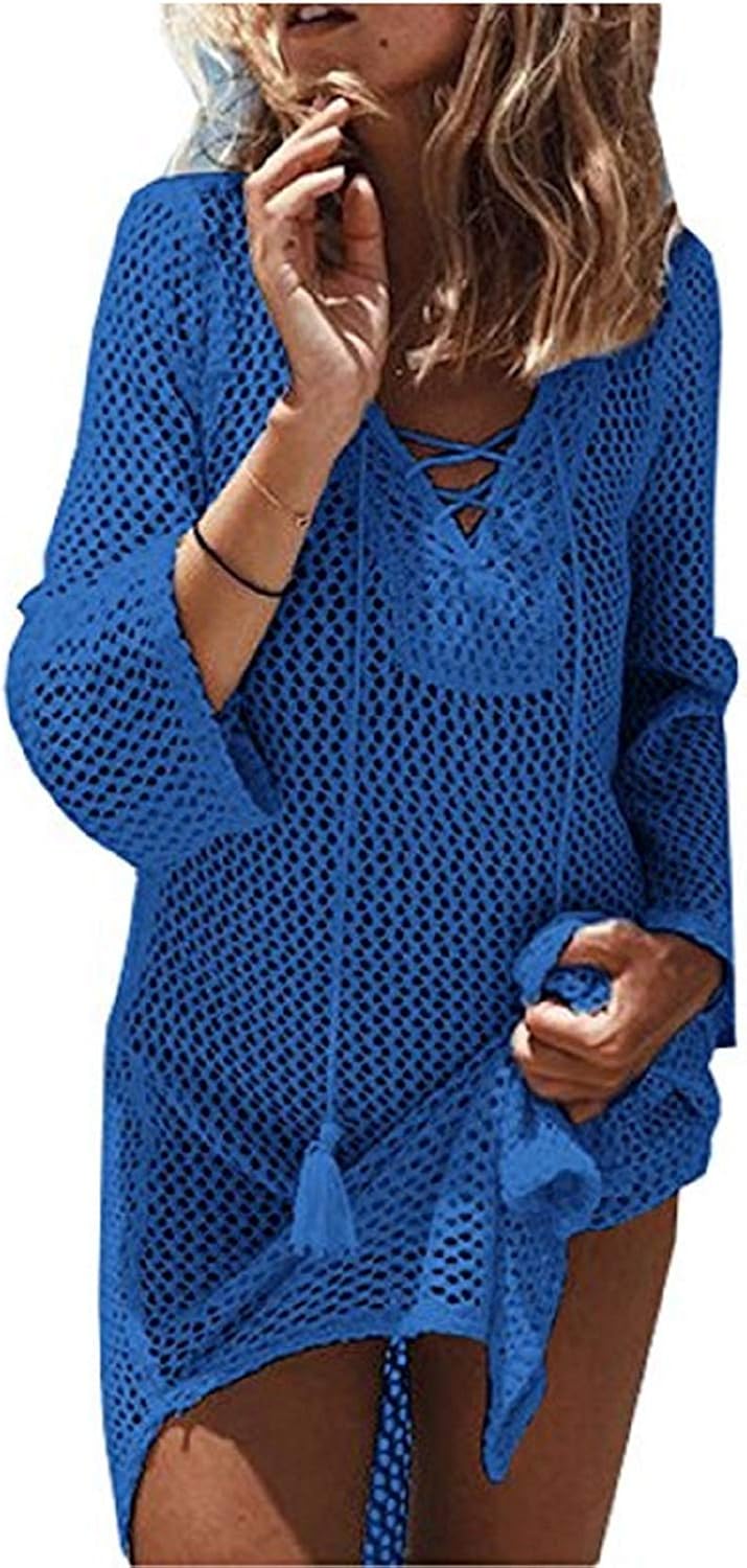 JFAN Damen Gestrickte Strandkleid Sommer Strandponcho Strandurlaub ...