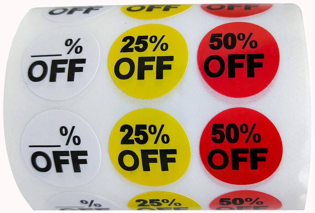Amazon.com : 3/4 Inch Blank% Off 25% 50% Off Sale Price Stickers Labels ...