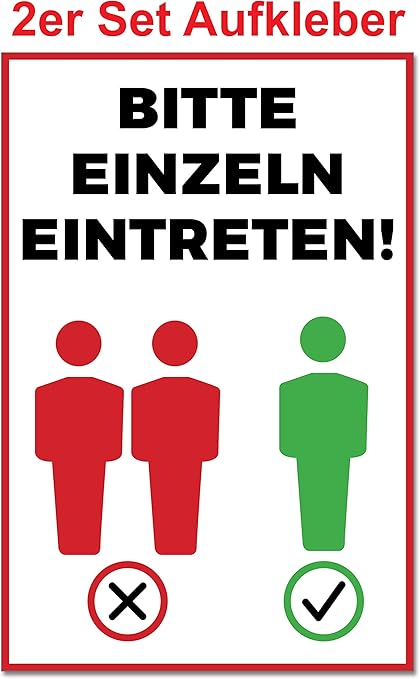 2 Stück Aufkleber Bitte einzeln eintreten | 20 x 30 cm | Wasserfest ...