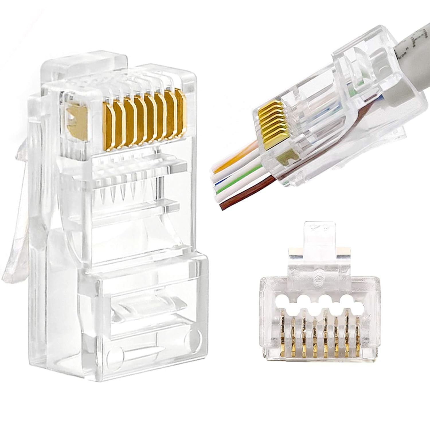 RJ45 Connector Cat6 Cat6a 23AWG Pass Through Plugs 8P8C Gold Plated UTP ...