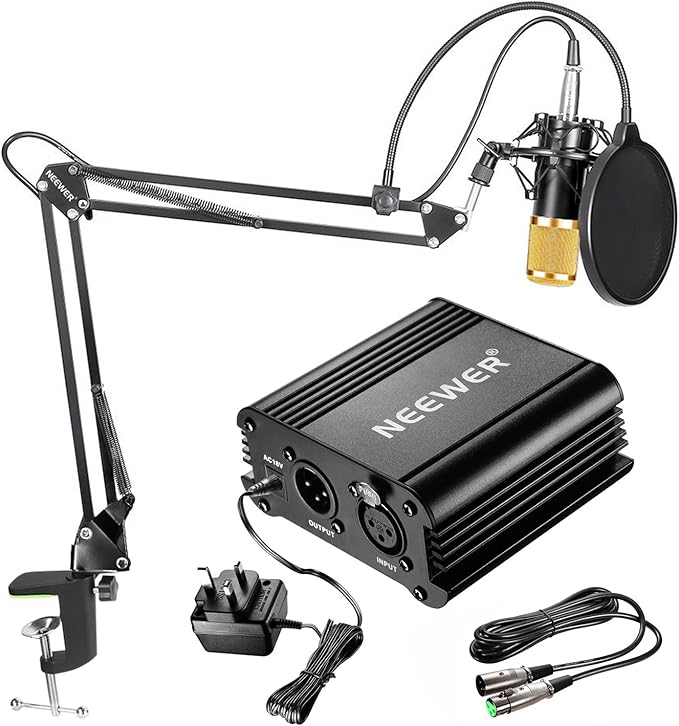 Neewer NW-800 Condenser Microphone Kit - Gold Mic Black 48V Phantom ...