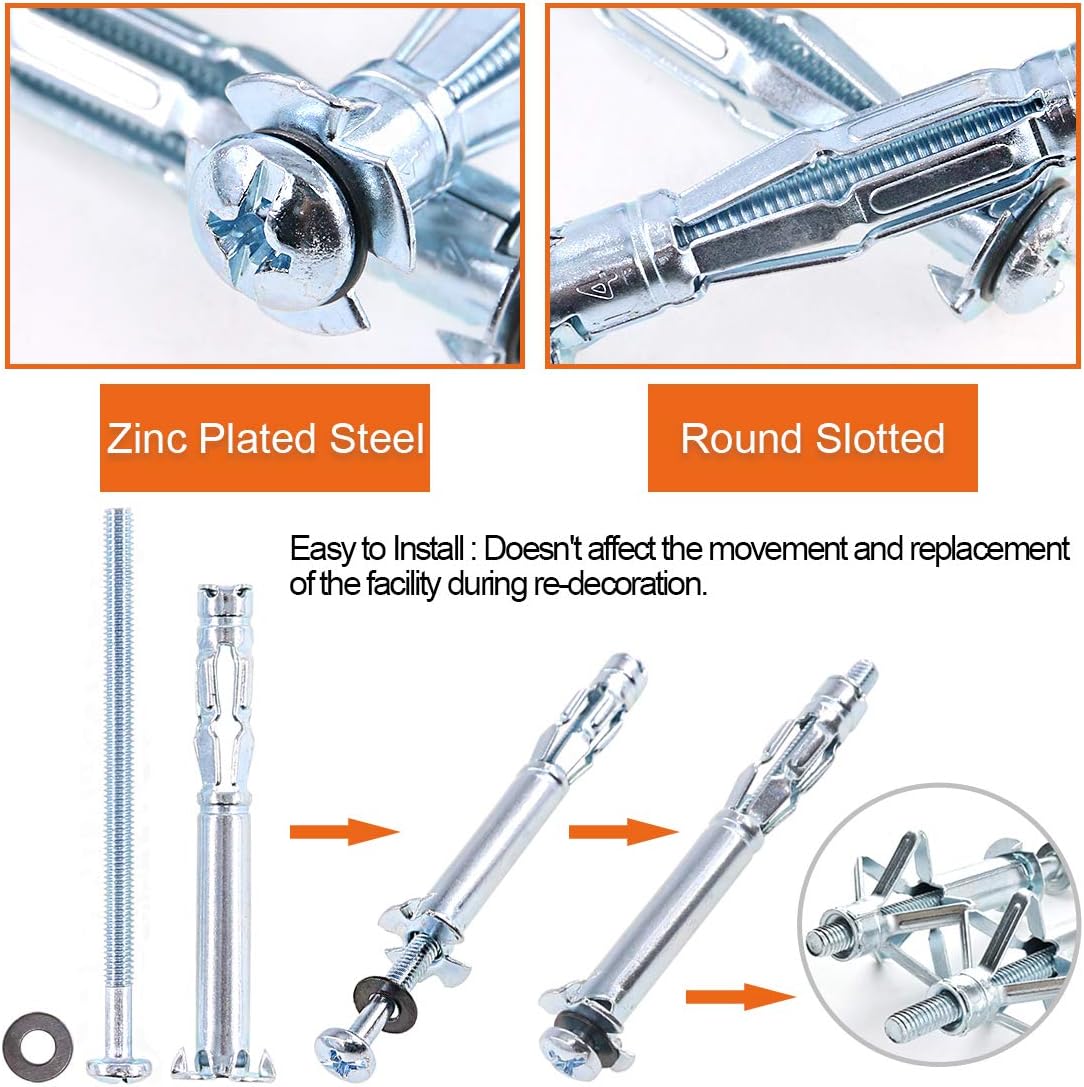 Rustark 52-Pcs 6 Sizes Heavy Duty Zinc Plated Steel Molly Bolt Drive ...