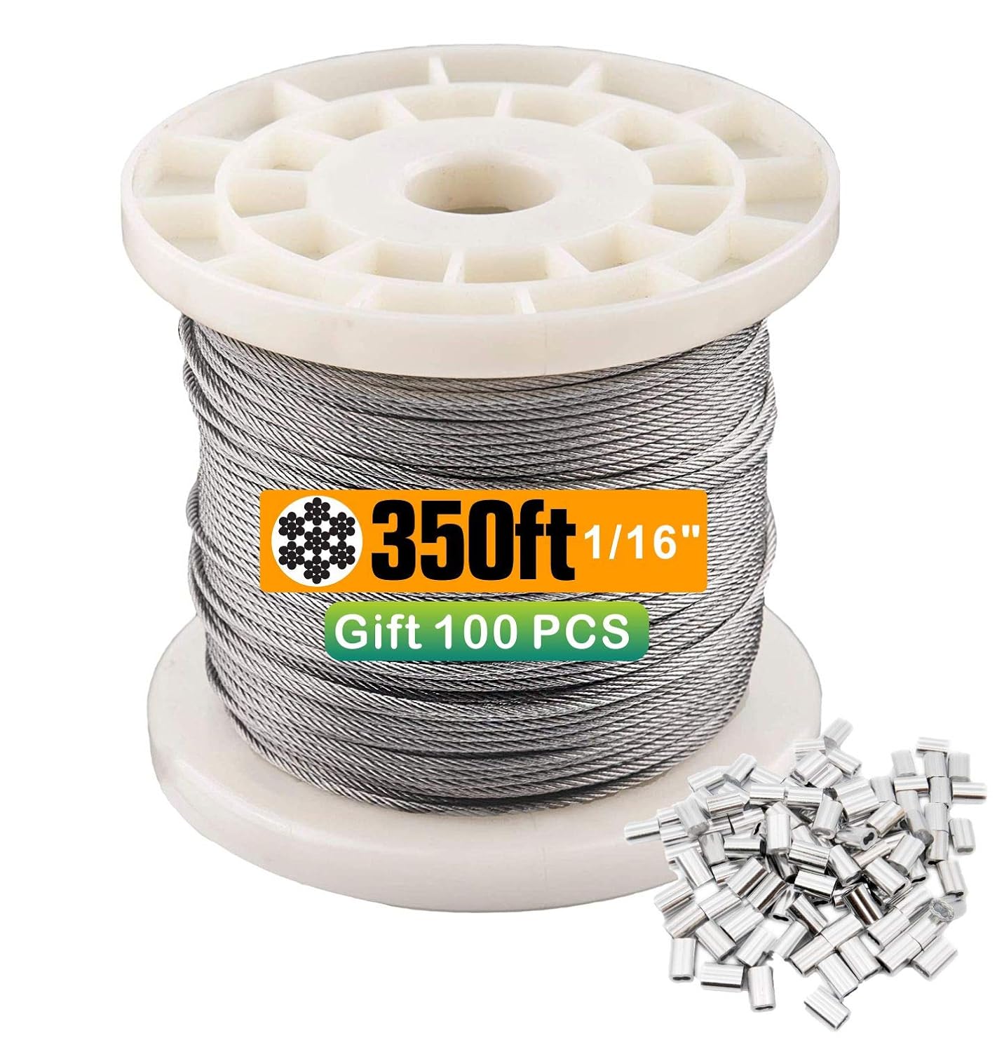 T316-Stainless Steel 1/16 Wire Rope,7x7 Strand Core Marine Grade 350ft ...