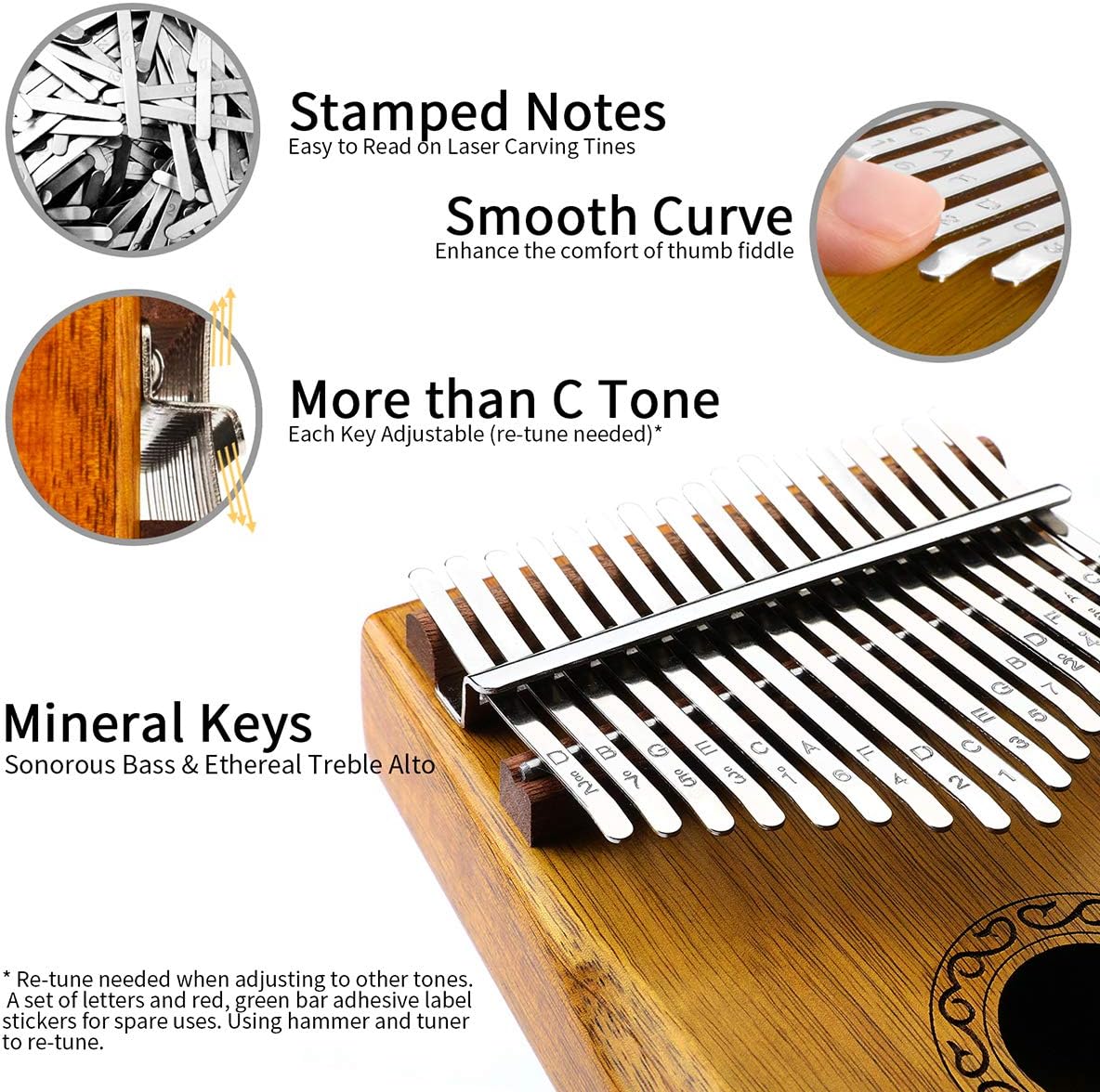 Kalimba 17 Key Thumb Piano – Acacia Koa Wood Marimbas Kalimba with ...
