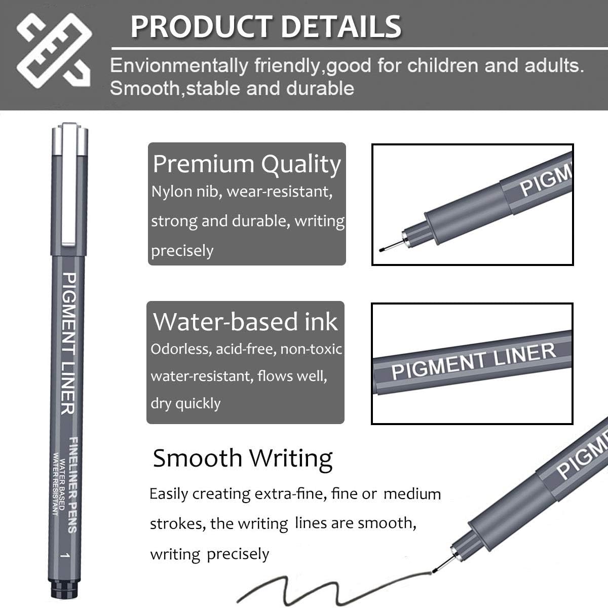 Fineliner Pens, Gelanty Fineliners 12 Pack Black Technical Drawing Pens ...