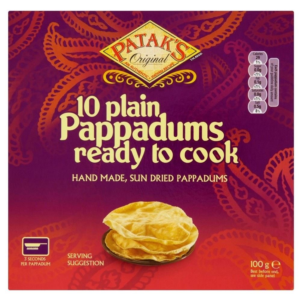 Amazon.com : Patak's Plain Ready to Cook Pappadums (10 per pack - 100g ...