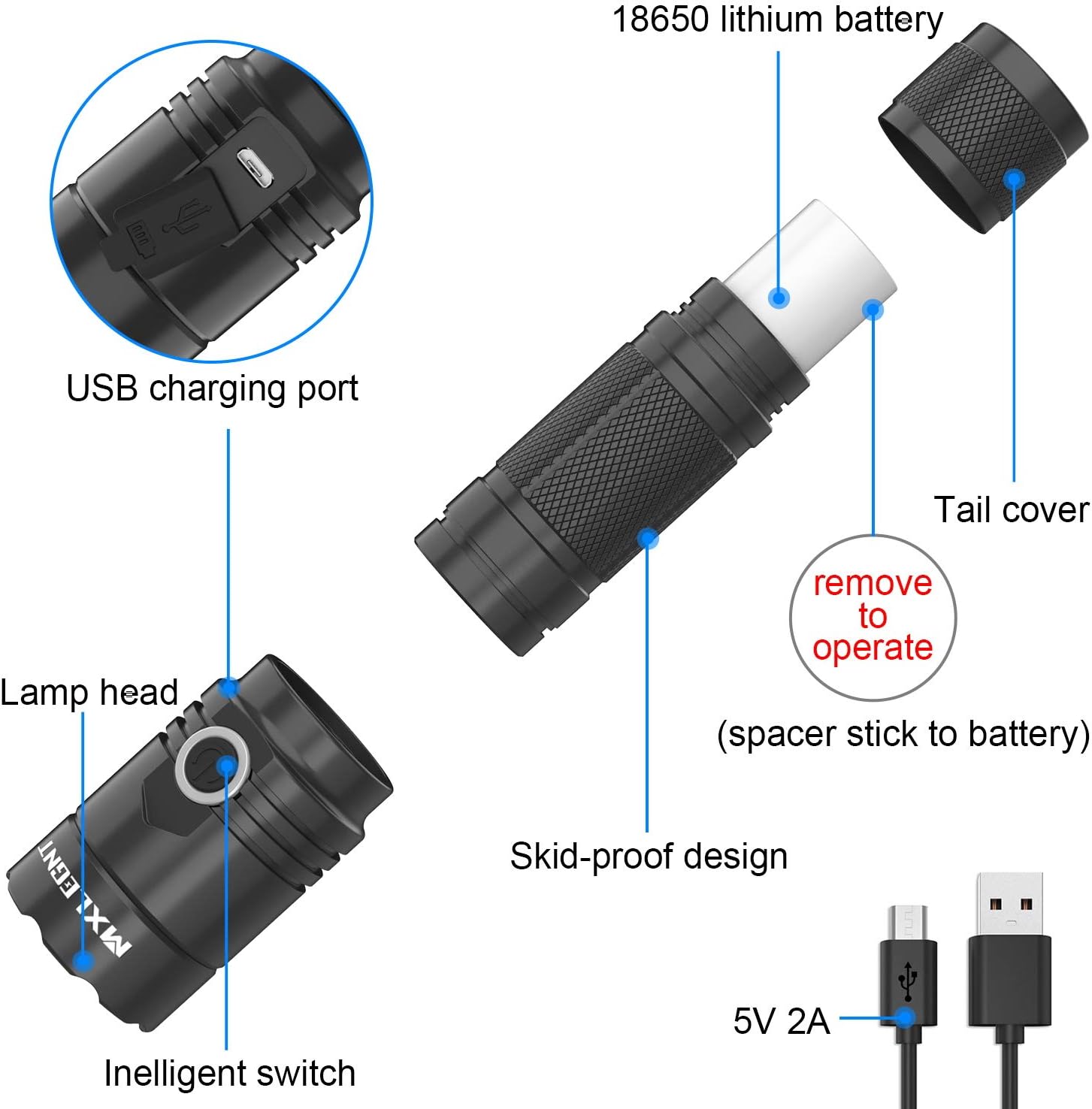 MXLEGNT Led Angle Torch Rechargeable: Bright Flashlight with Clip ...