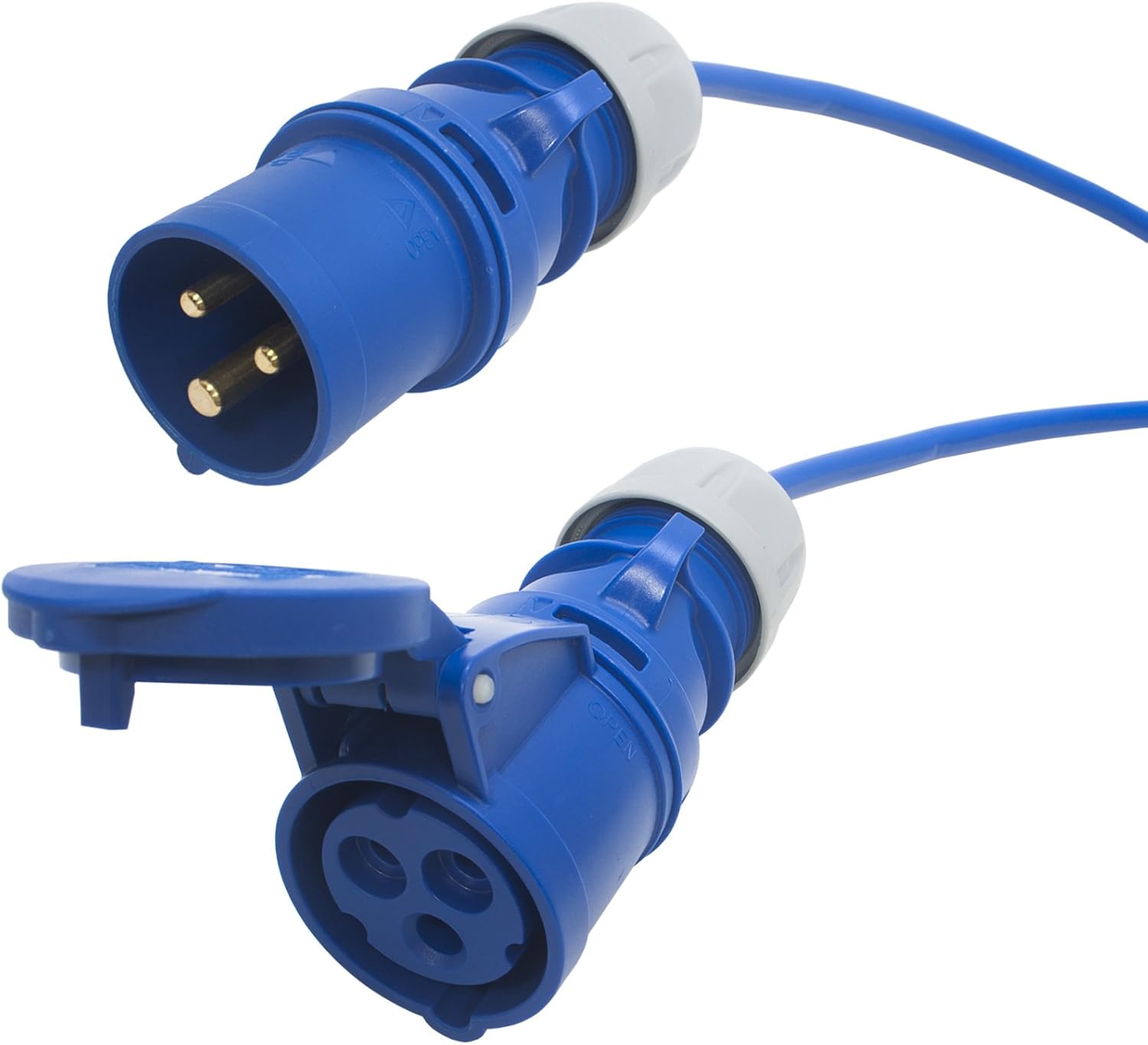 Tough 16 amp Arctic Blue Extension Cable. Caravan Hook up Lead. 240v ...