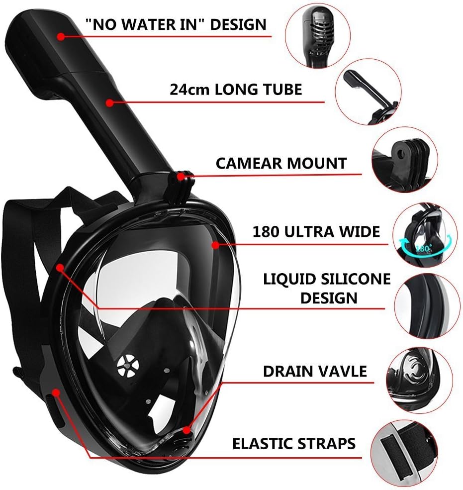 180° Full Face Snorkel Mask – Panoramic Seaview Diving Mask and Snorkel ...