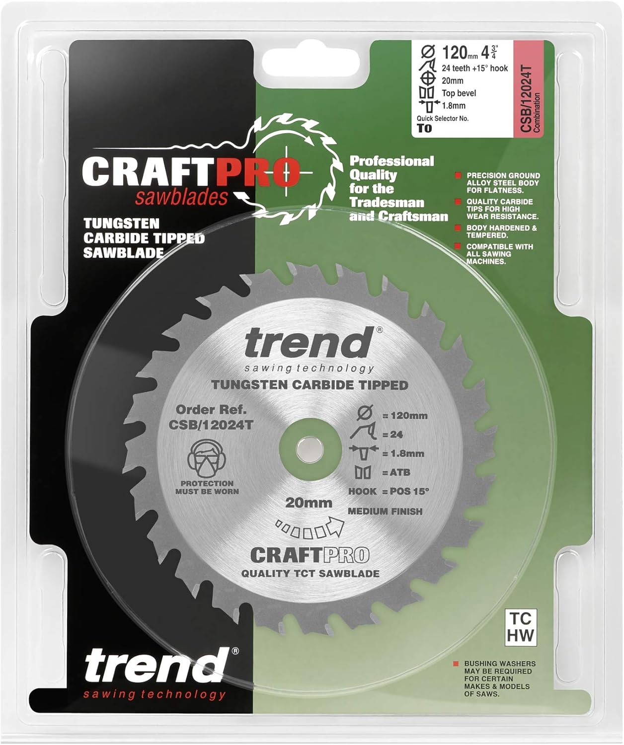 Trend CSB/12024T Craft Pro Thin Kerf TCT Circular Saw Blade, 120mm x 24 ...