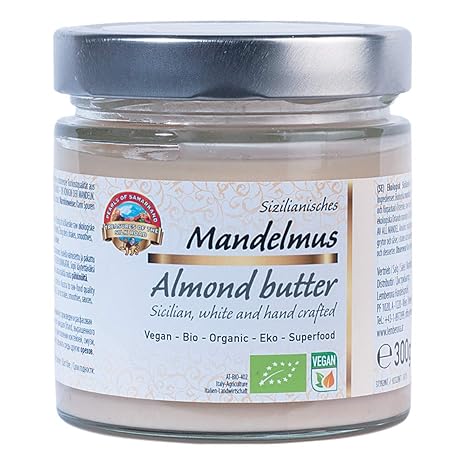 Bio sizilianisches weißes Mandelmus pur 300g Mandelbutter, Mandelpüree ...