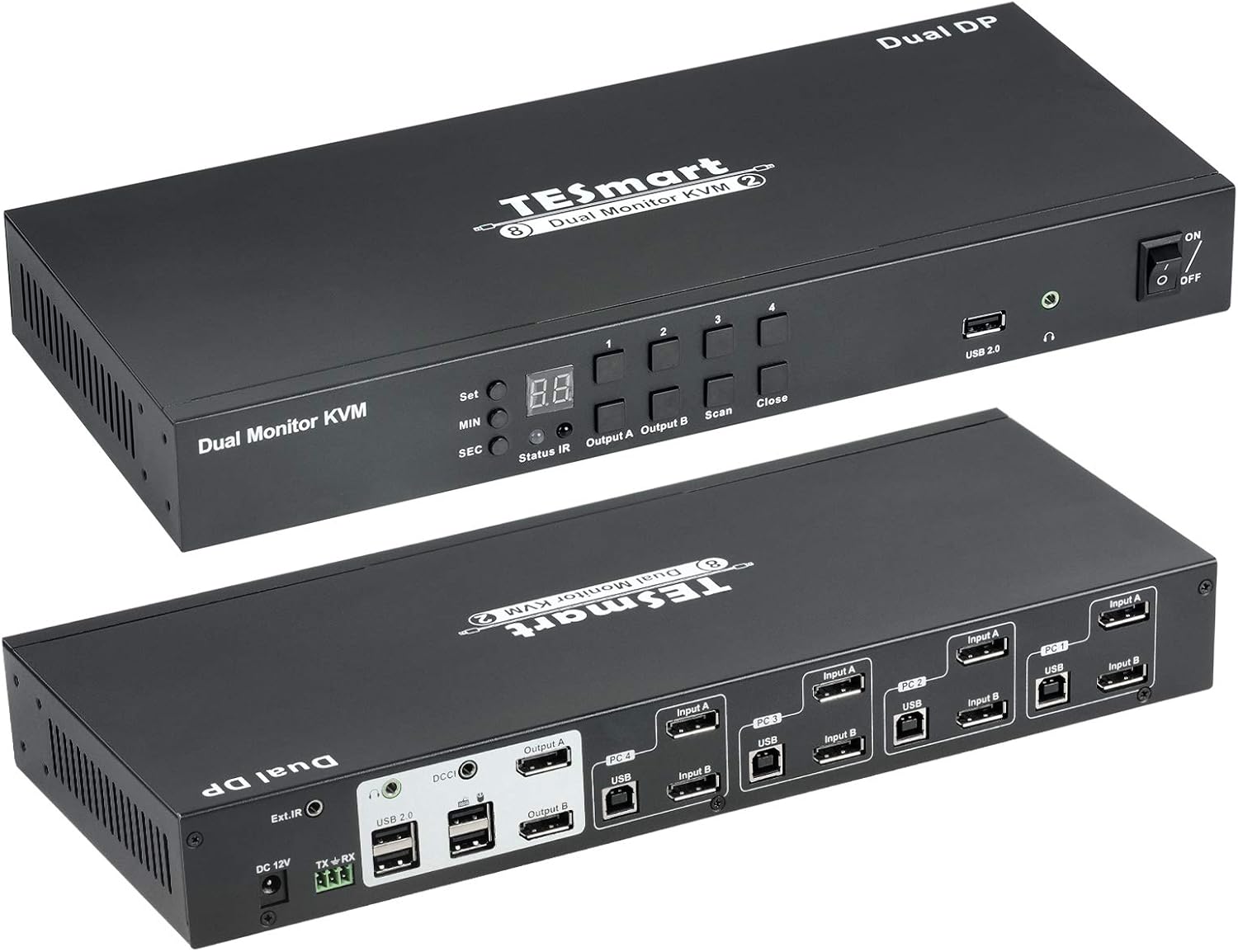 Amazon.com: TESmart Dual Monitor KVM Switch 4 DisplayPort PCs + 2 ...