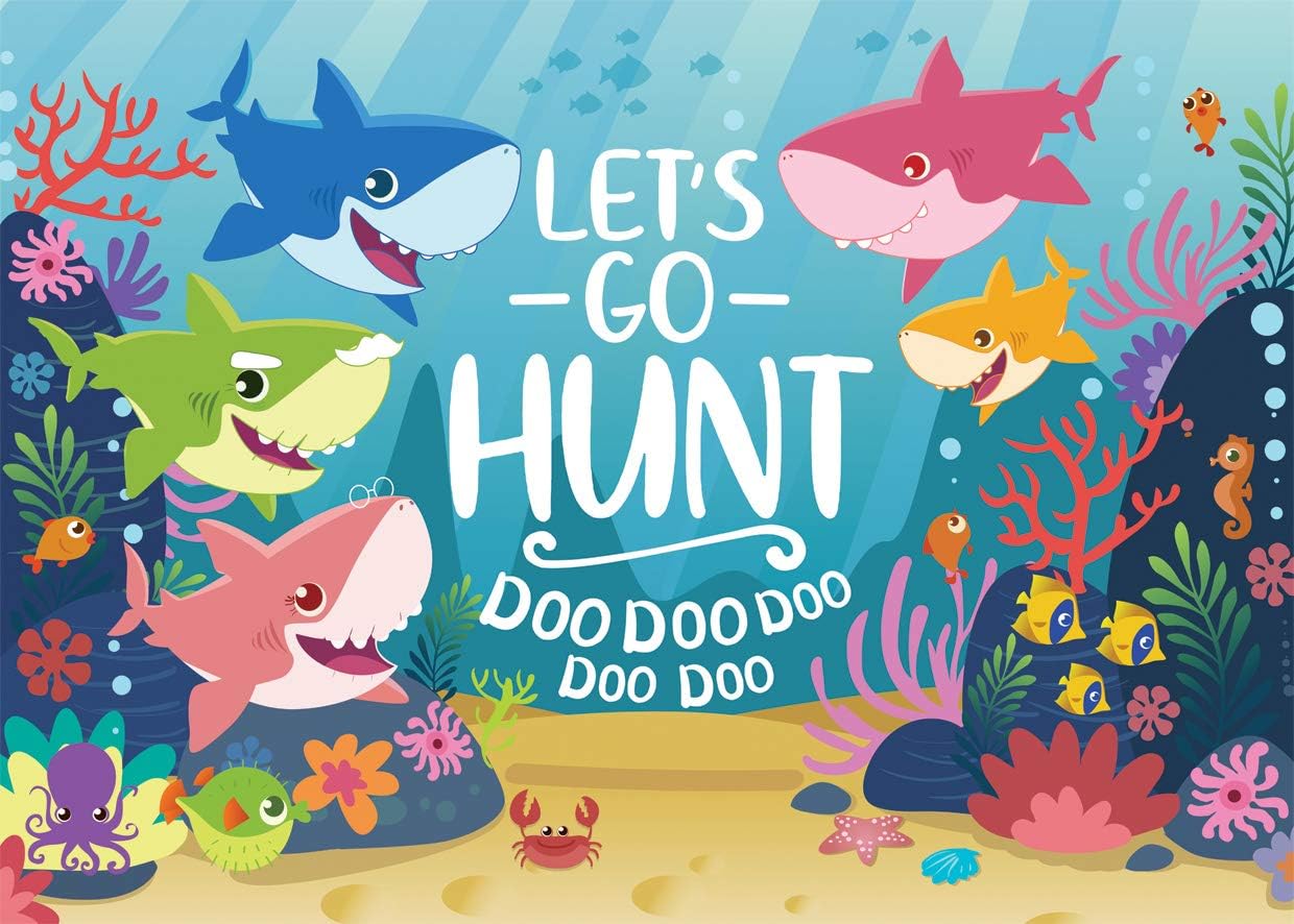 LYWYGG 7x5FT Baby Shark Vinyl Backdrop Blue Ocean Shark Birthday Party ...