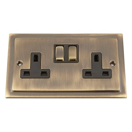 A5 Victorian Antique Brass Double Socket 2 Gang 13 Amp: Amazon.co.uk ...