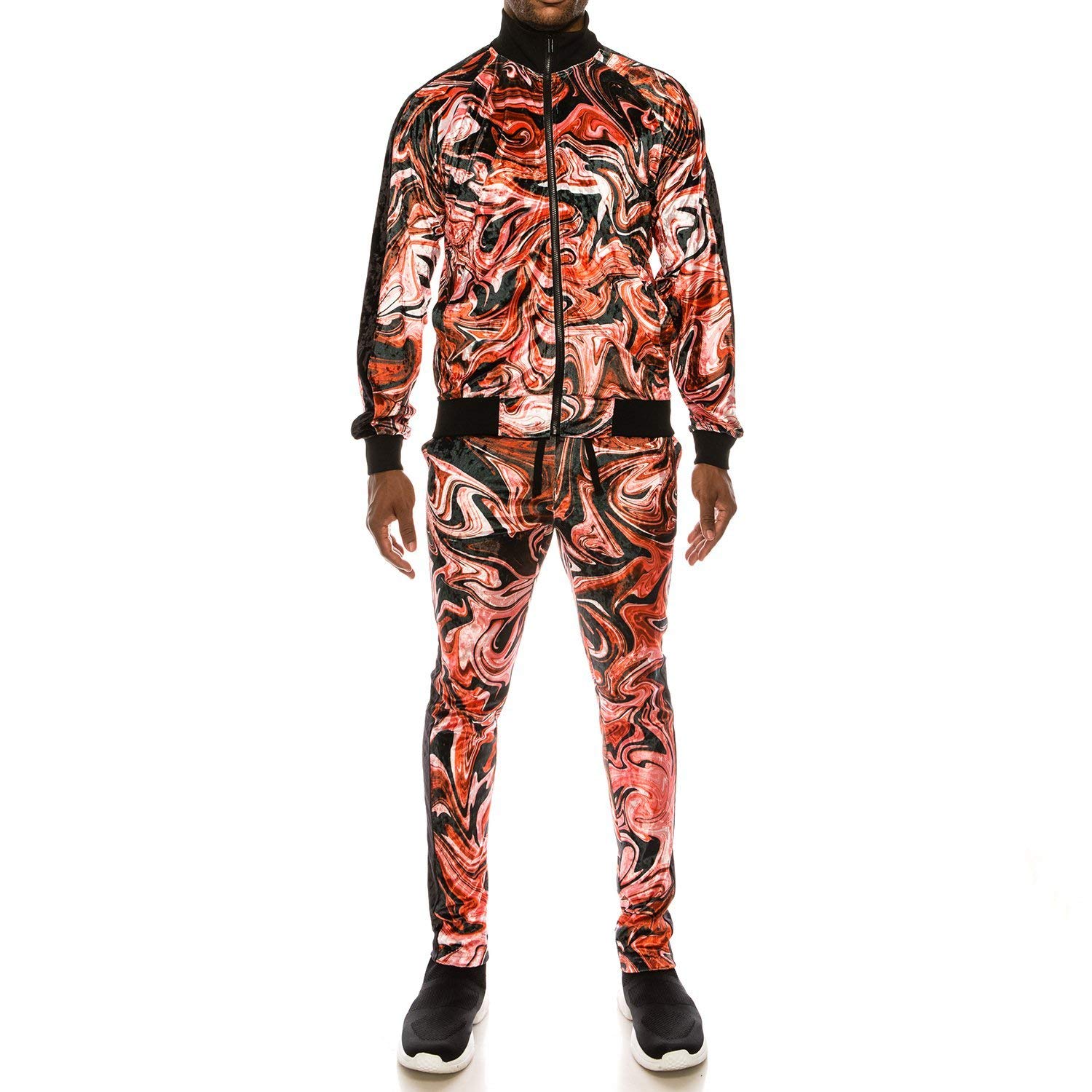 G-Style USA Men's Marble Velvet Velour Tracksuit Set - Zipper Jacket ...