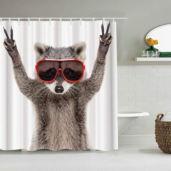 JIOLK Rideau de Douche en Tissu,Raton Laveur Raton Laveur drôle dans ...