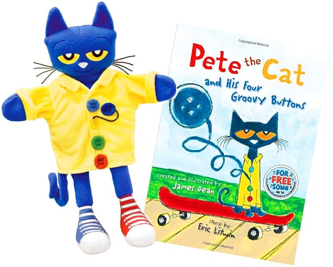 Amazon.com: Pete the Cat and His Four Groovy Buttons Hand Puppet & Book ...