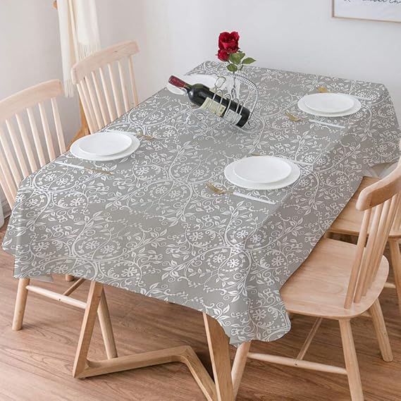 Wachstuch Tischdecke 140x200 cm,Graue, viktorianische Spitze Blumen und ...