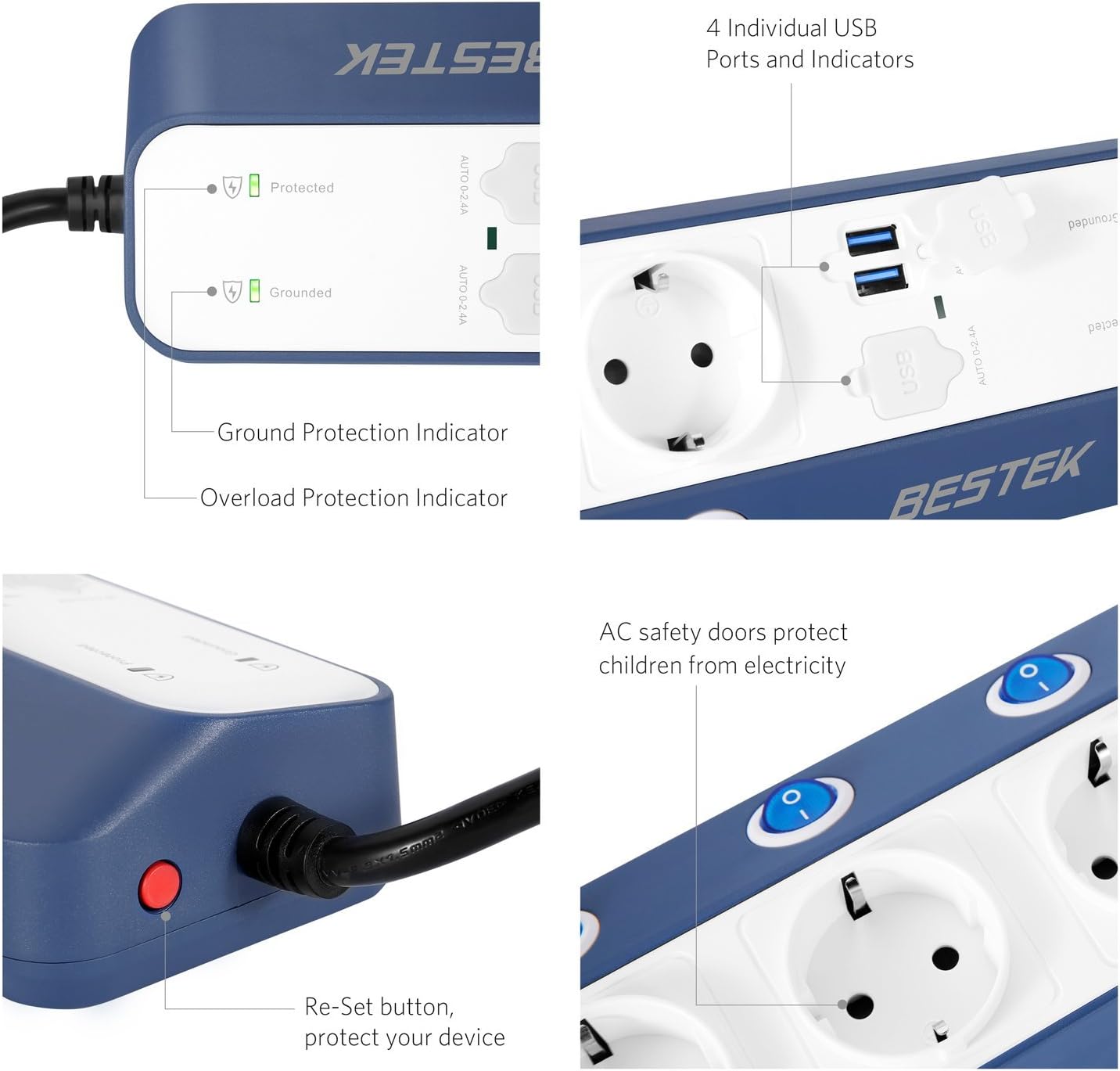 BESTEK Power strip 6 way – BigaMart