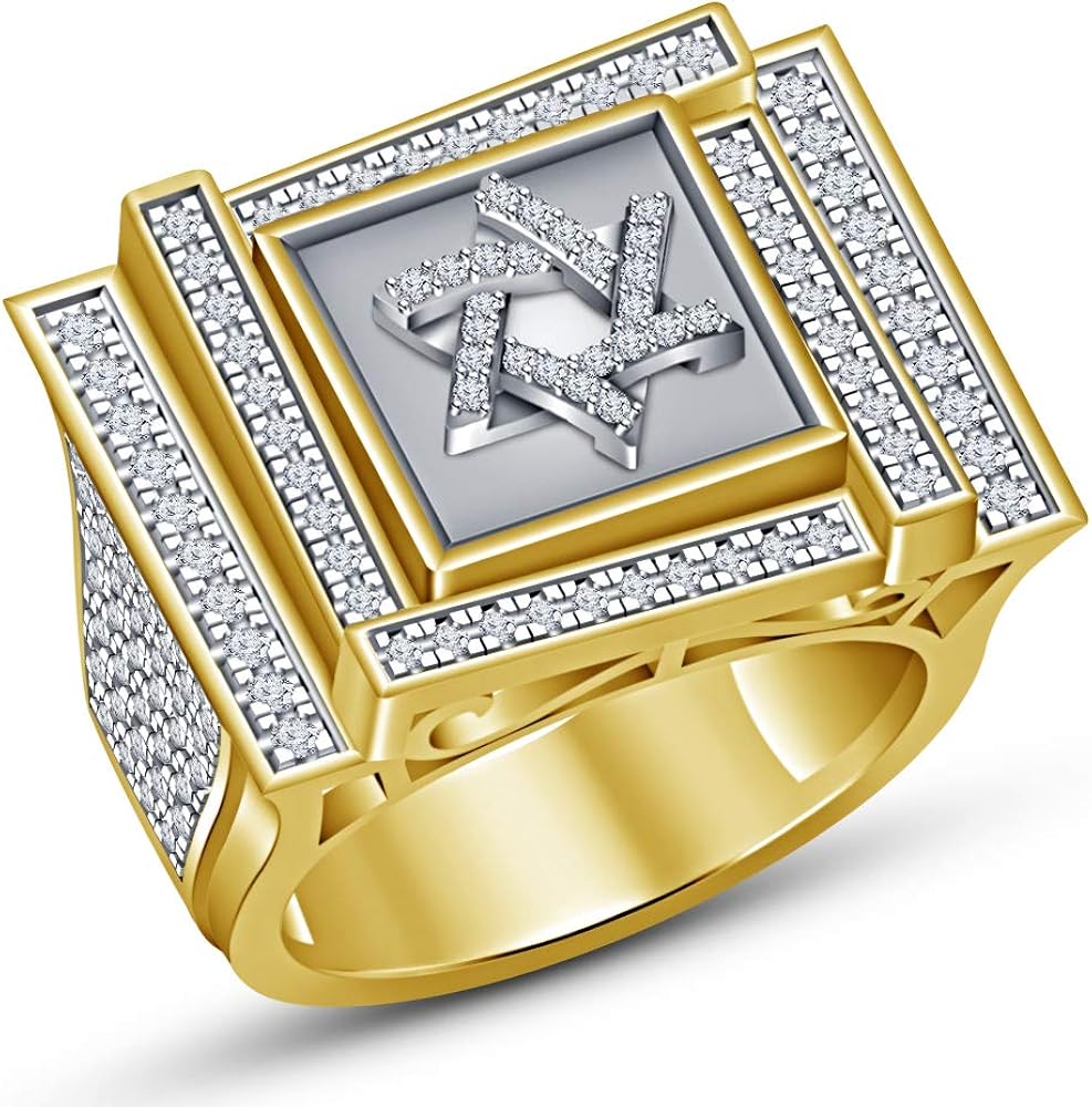 TVS-JEWELS Star of David Band Ring for Men's Jewelry 14k Gold Plated ...