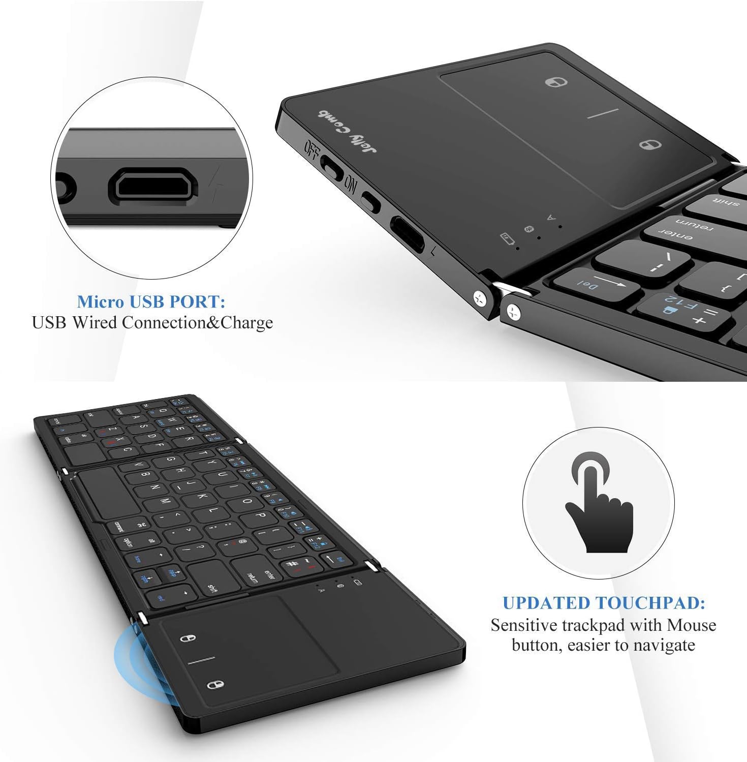 Folding Bluetooth Keyboard, Jelly Comb B003B Rechargeable USB Wired ...