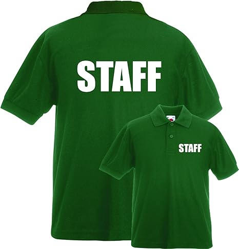 Staff Printed Green Polo Shirt, Event Clothing, Staff Work Wear: Amazon ...