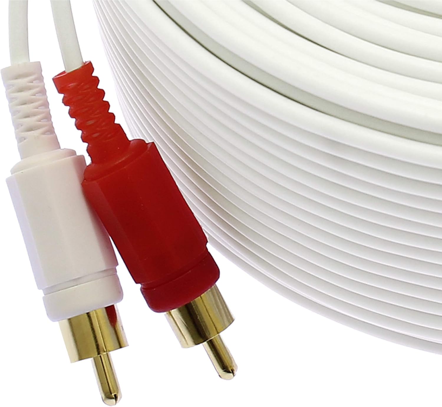 1STec 50m Stereo Audio Lead with 4 Gold Plated Red + White Phono Plugs ...