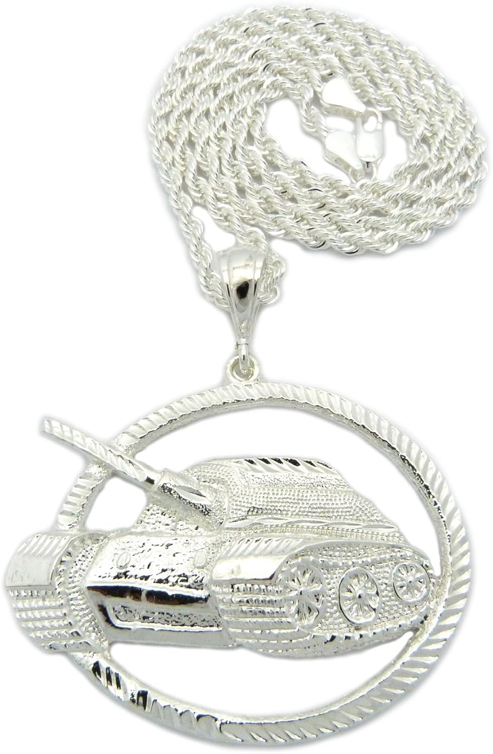 Silver Tone Military Tank Pendant 3mm 24" Rope Chain Necklace XOP26SRC ...