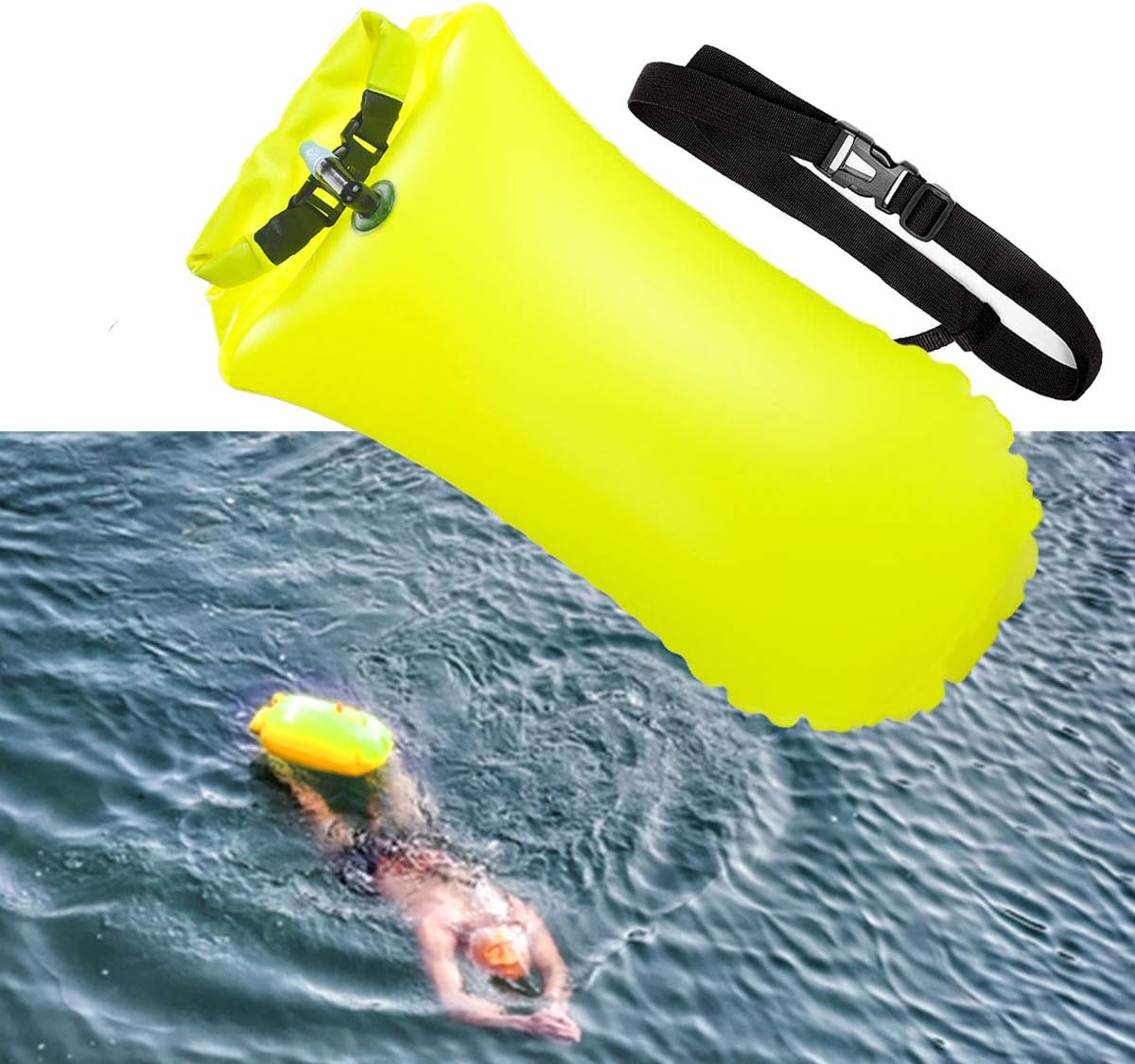 WholeFire 20L Swim Buoy Waterproof Inflatable Dry Bag Swim Safety Float ...