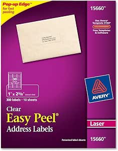 Amazon.com: Avery Easy Peel Clear Address Labels for Laser Printers, 1 ...