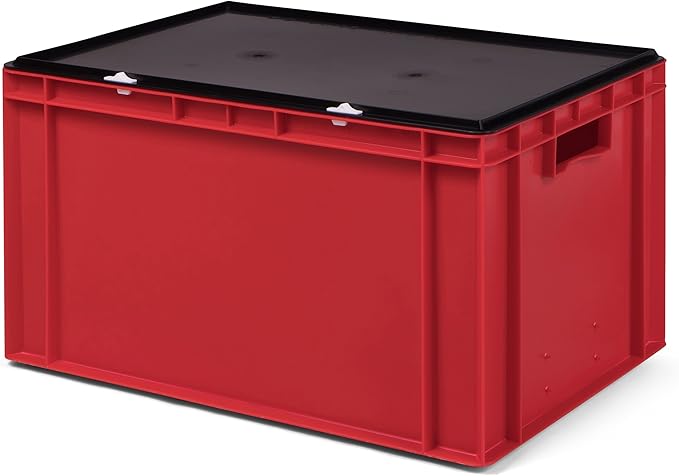 Transport-Stapelbox/Lagerbehälter rot, mit schwarzem Verschlußdeckel ...