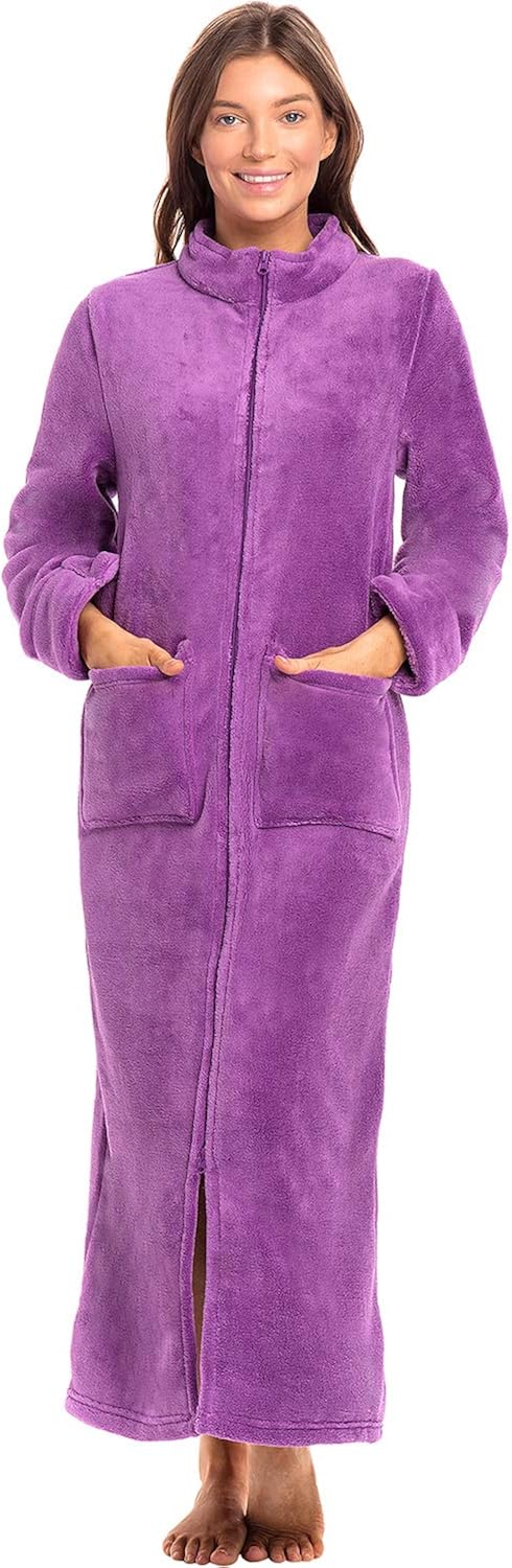 Alexander Del Rossa Womens Zip Up Fleece Robe Warm Loose Sherpa Bathrobe Robes Clothing, Shoes ...