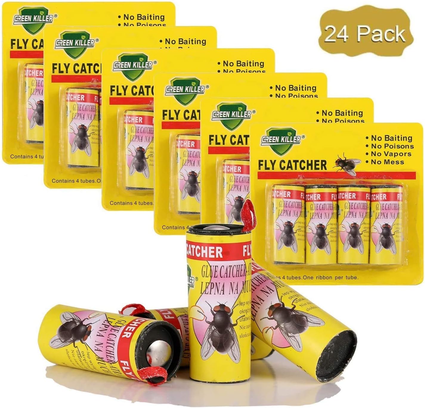 ECHG Fly Paper 24Pack Pesticide Free Fly Catchers Strips Sticky Fly ...
