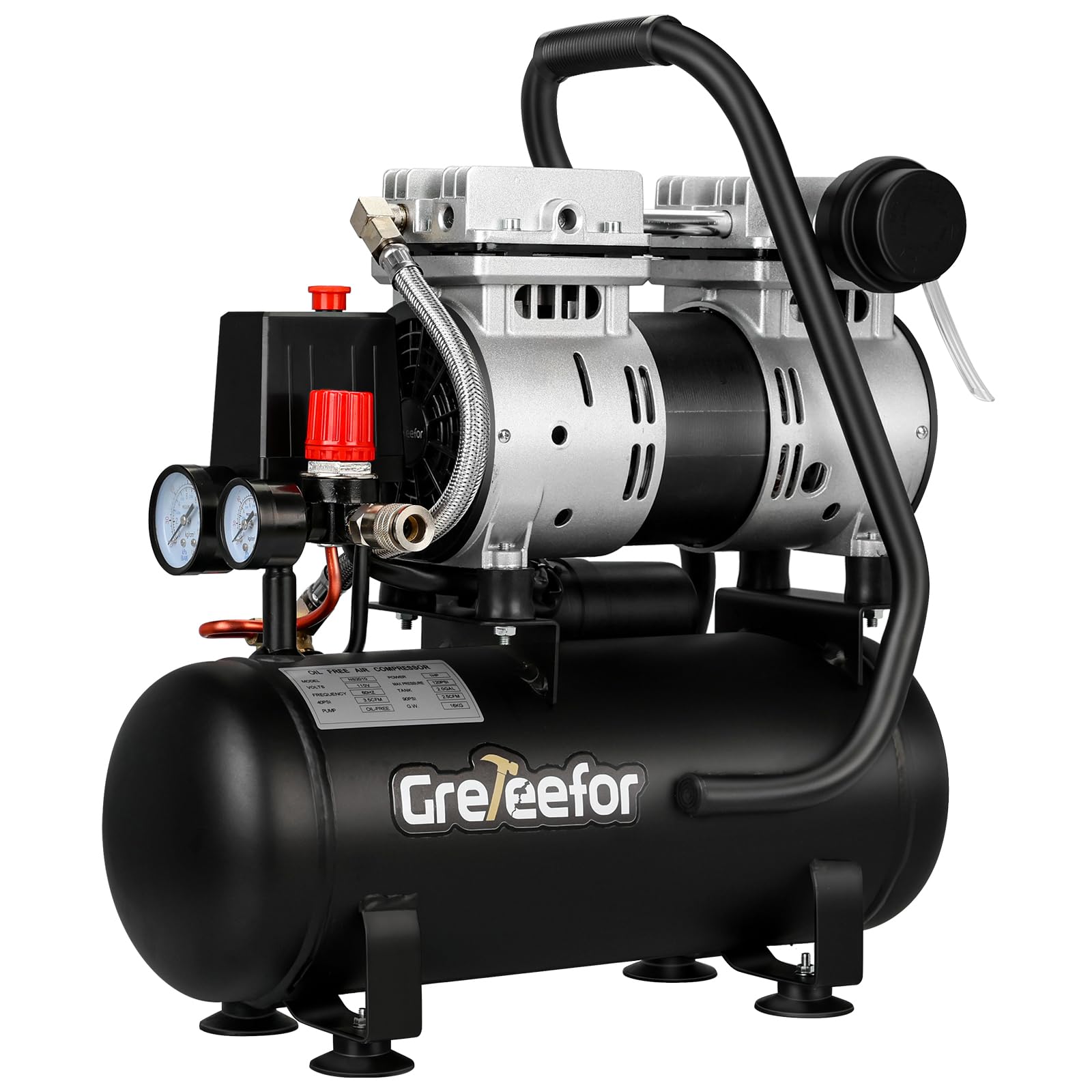 Air Compressor, 2 Gallon Ultra Quiet Portable Compressor 60dB 1HP, Oil ...