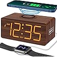 Amazon.com: DreamSky Wooden Digital Alarm Clock with Wireless Charging ...