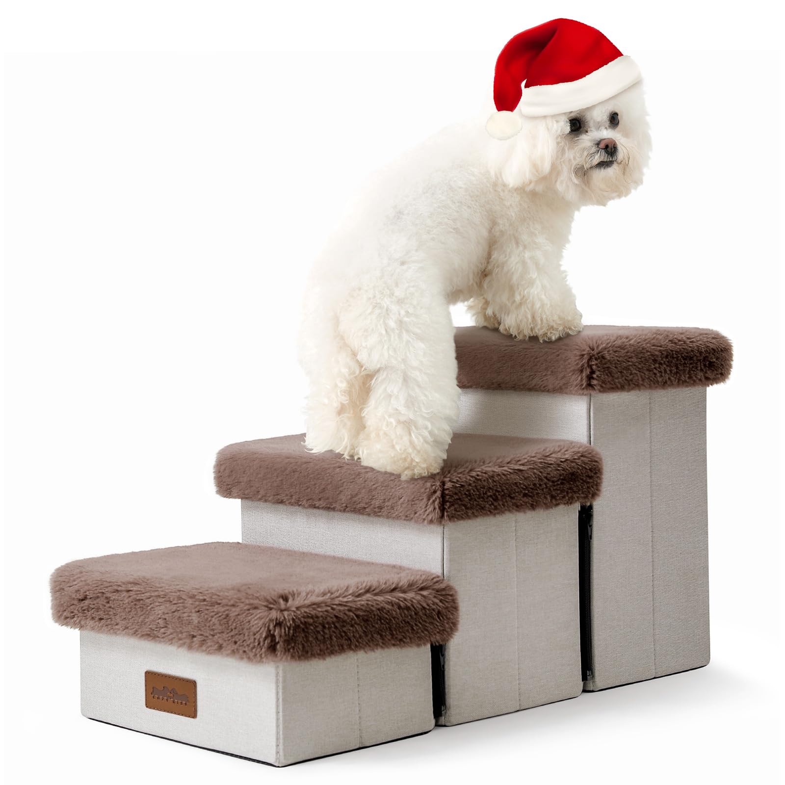 COZY KISS Dog Stair for Small Dogs with Storage, Foldable Pet Stairs ...
