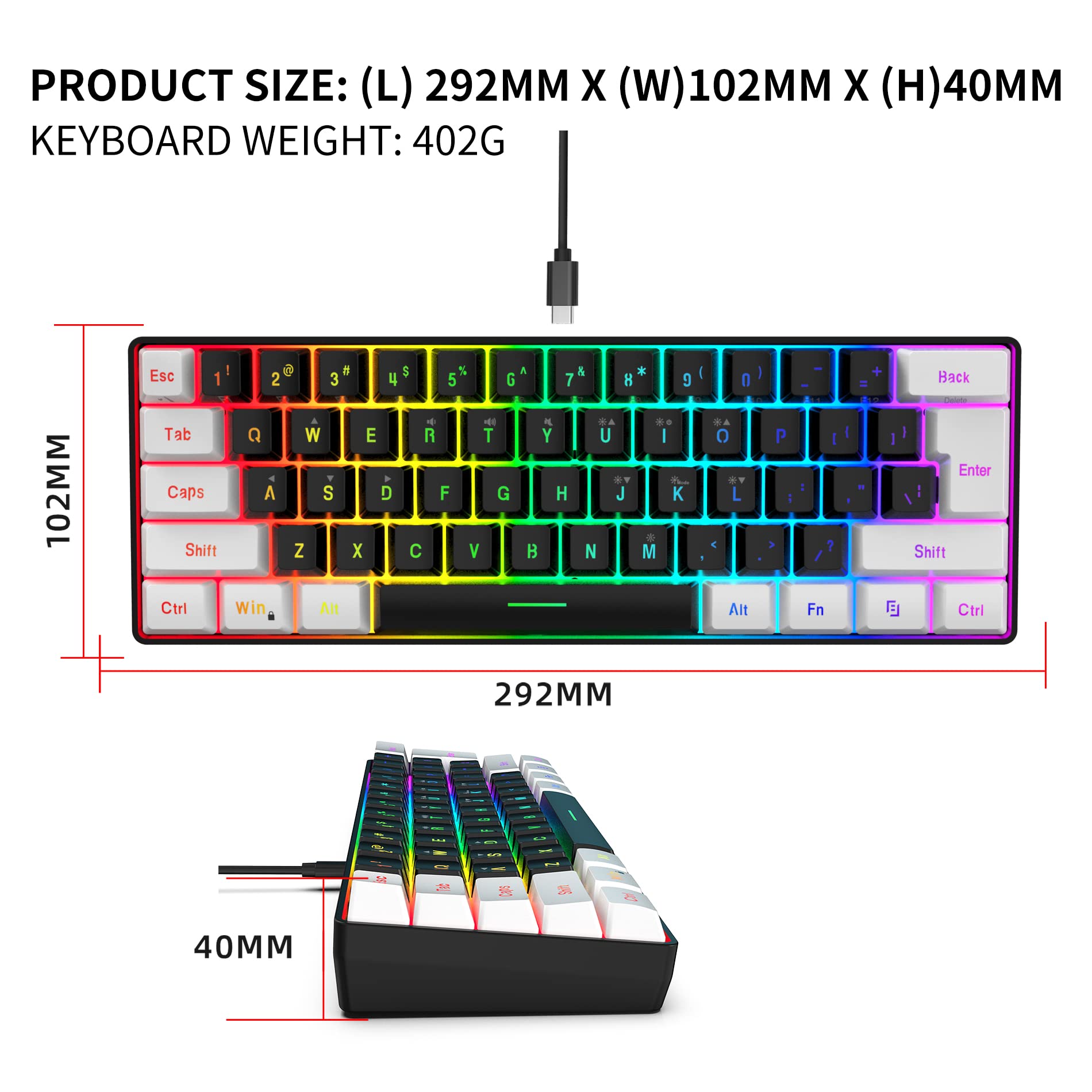 Mua Snpurdiri 60% Wired Gaming Keyboard, Small RGB Backlit Membrane ...