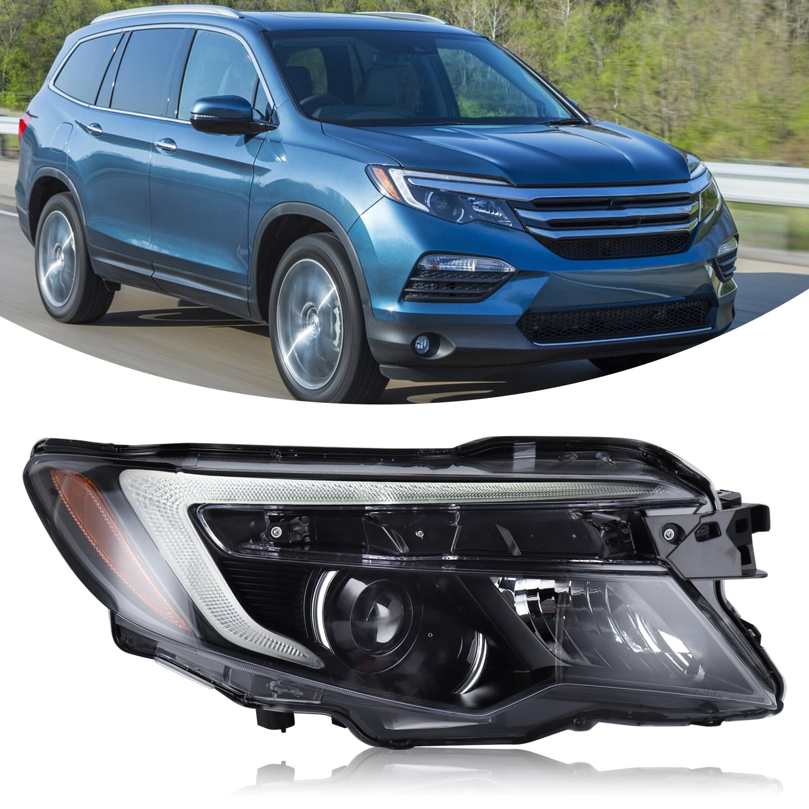 YEQSHNG Halogen Type With DRL Headlight Head Lamp w/o High Beam And Low ...