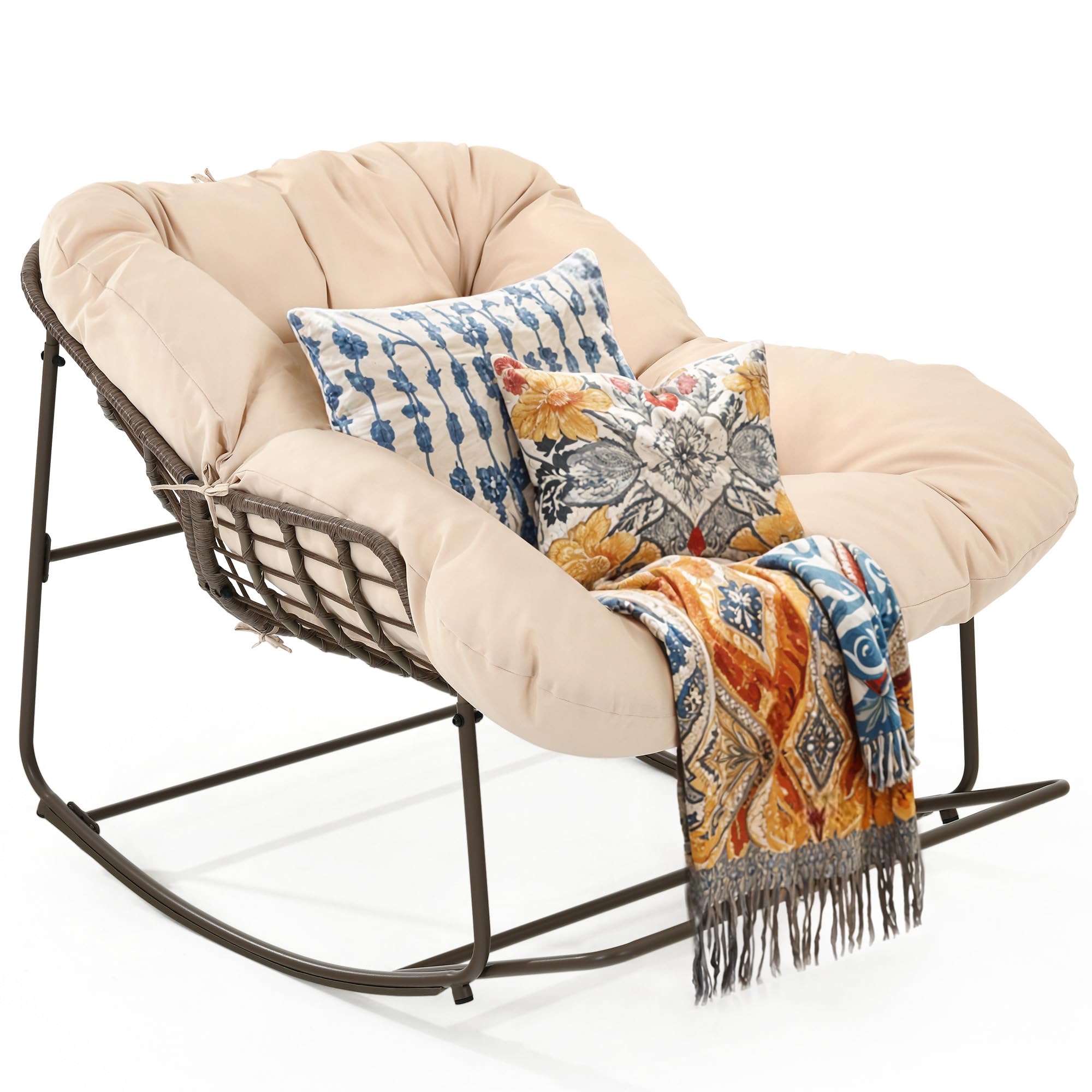 YITAHOME Rocking Papasan Chair, Wide Rocking Chair, Comfy Indoor and ...