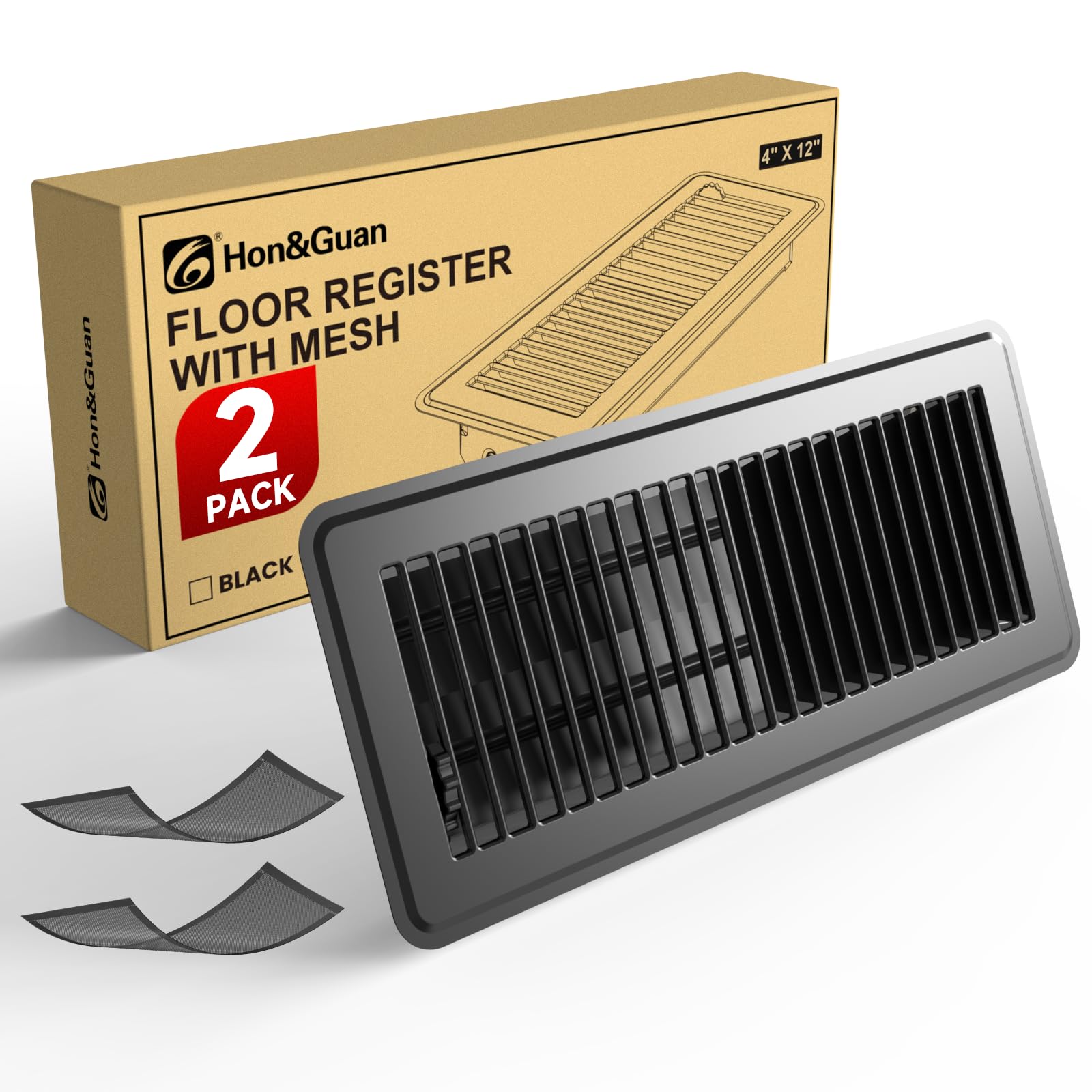 2PCS Floor Register 4x12 Inch with Magnetic Vent Mesh, Hon&Guan Heavy ...